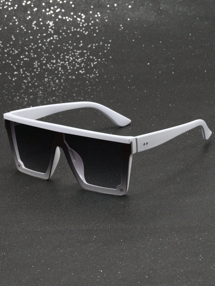 1pc Men's White Plastic Flat Top Sunglasses, Holiday & Ins Style & Fas ...